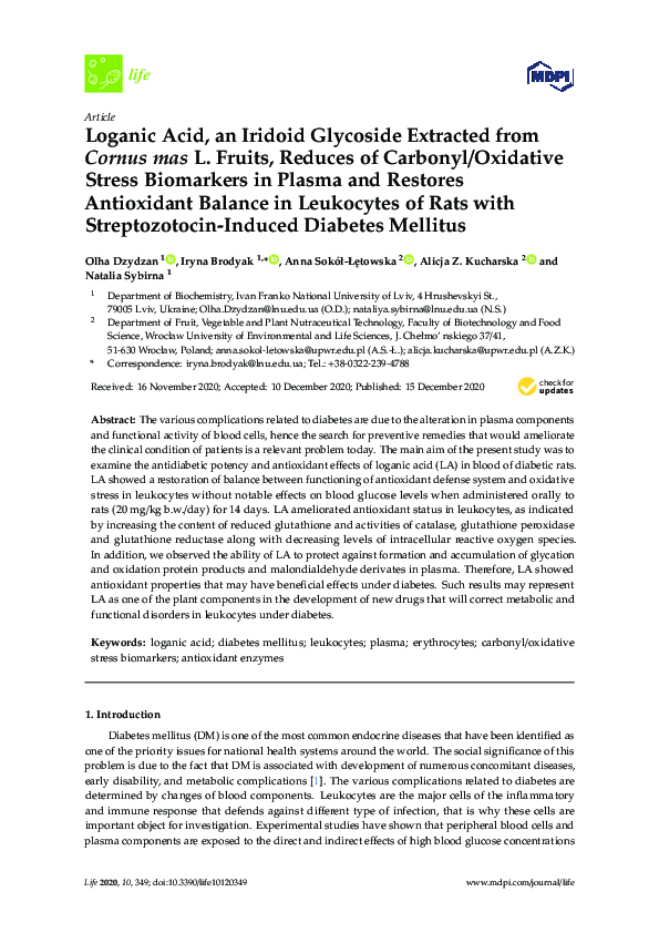 (PDF) Loganic Acid, an Iridoid Glycoside Extracted from Cornus mas L ...