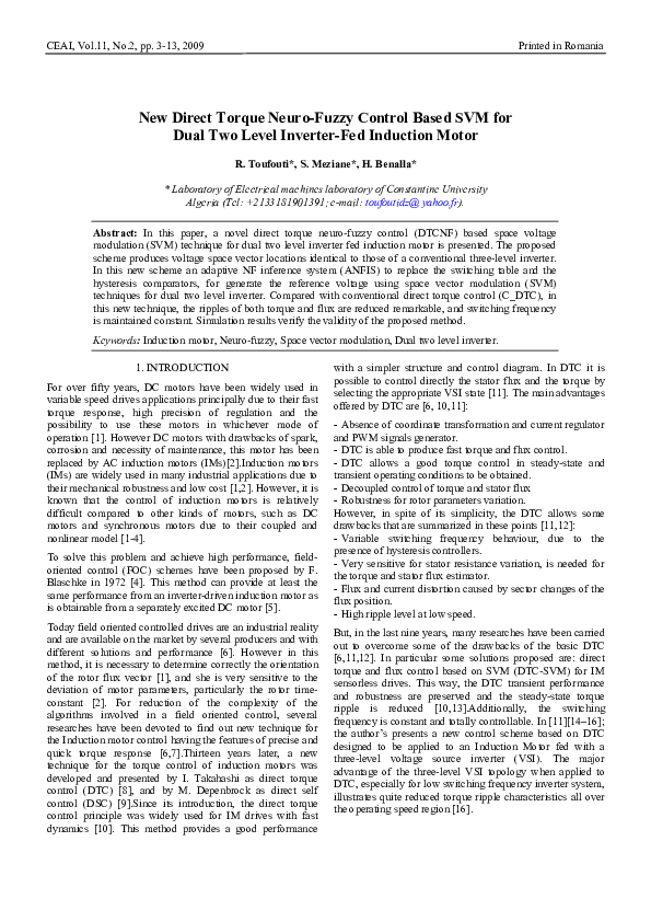 Pdf New Direct Torque Neuro Fuzzy Control Based Svm For Dual Two Level Inverter Fed Induction