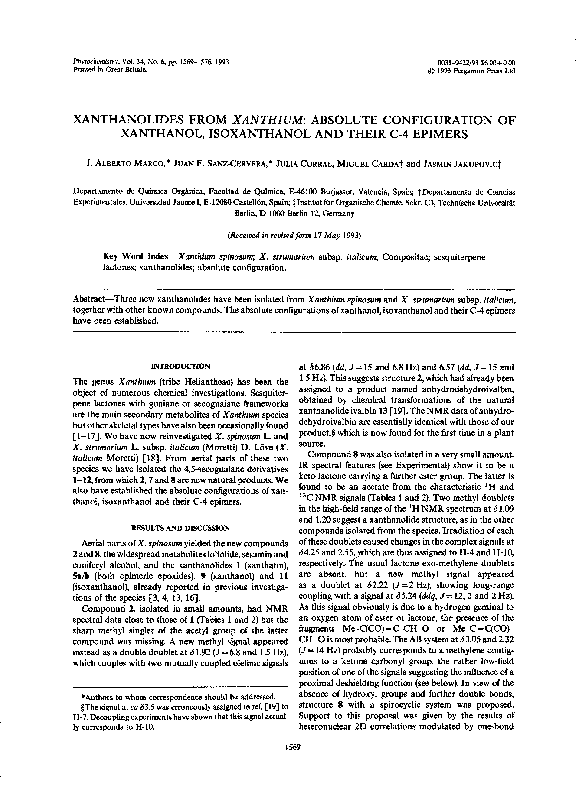 (PDF) Xanthanolides from Xanthium: Absolute configuration of xanthanol ...