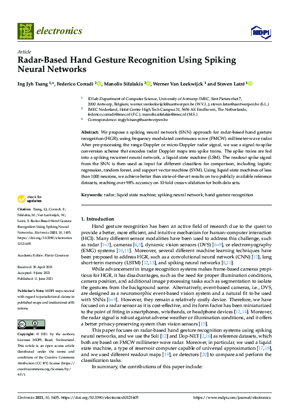(PDF) Radar-Based Hand Gesture Recognition Using Spiking Neural Networks