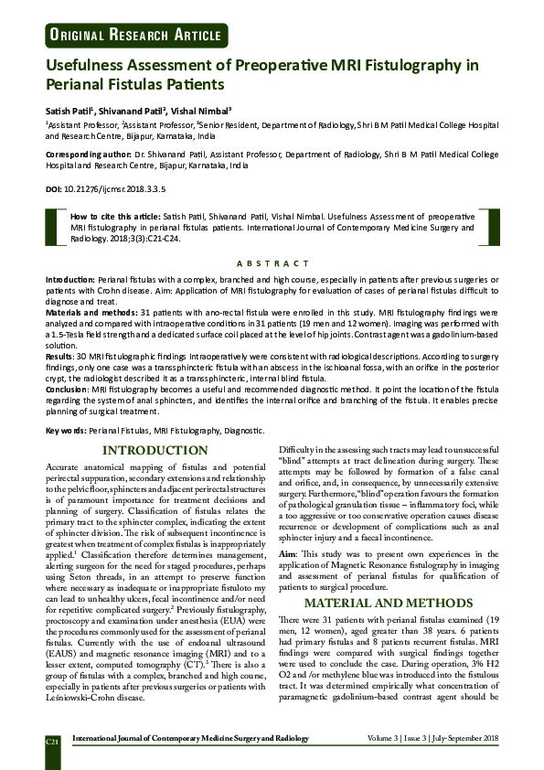 (PDF) Usefulness Assessment of Preoperative MRI Fistulography in ...