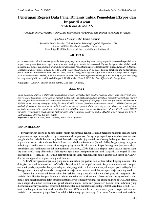 (PDF) Penerapan Regresi Data Panel Dinamis untuk Pemodelan Ekspor dan Impor di Asean