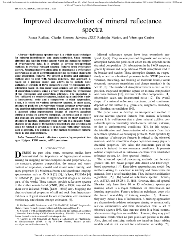 Pdf Improved Deconvolution Of Mineral Reflectance Spectra