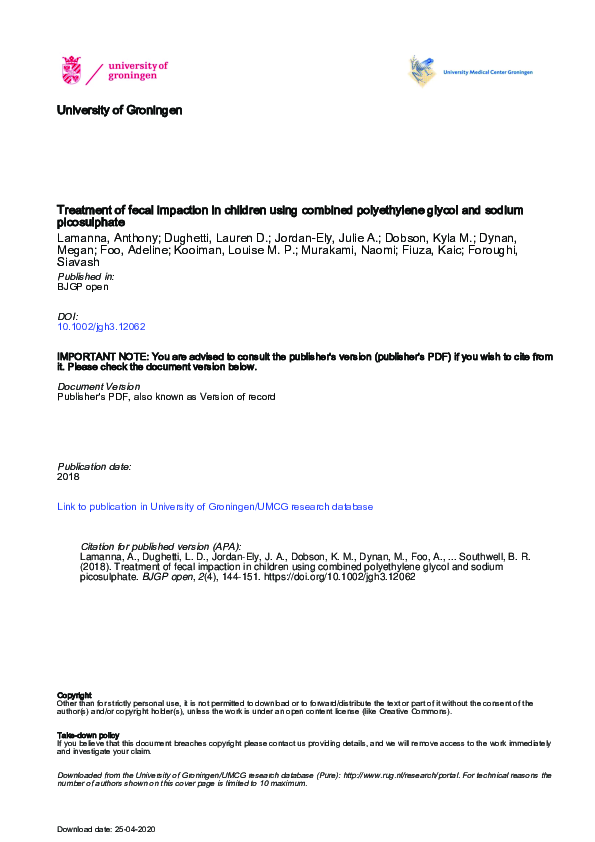 (PDF) Treatment of fecal impaction in children using combined ...