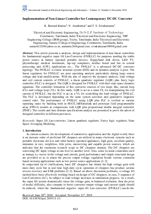 (PDF) Implementation of Non-Linear Controller for Contemporary DC-DC Converter