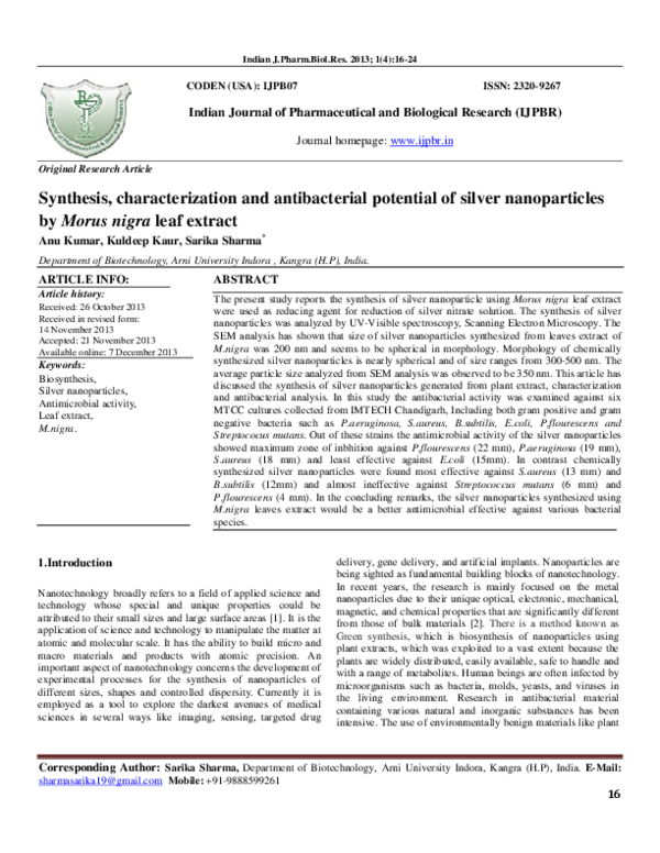 (PDF) Synthesis, characterization and antibacterial activity of Schiff-base