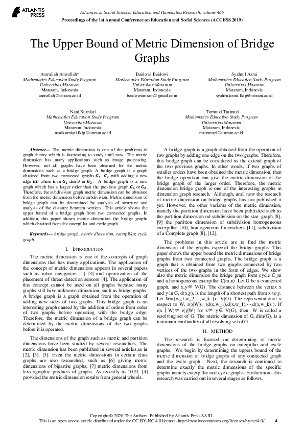 (PDF) The Upper Bound of Metric Dimension of Bridge Graphs