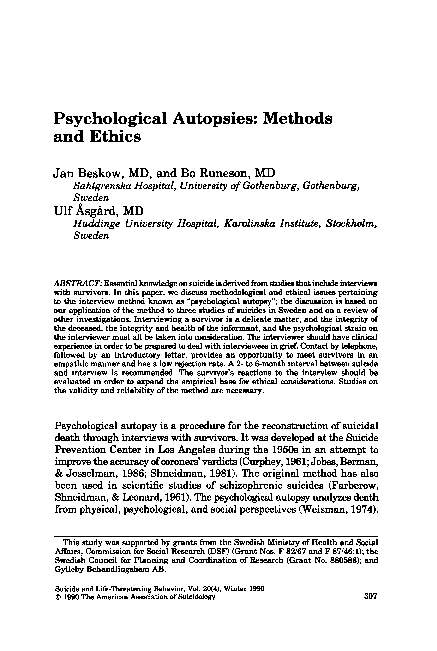 (PDF) Psychological autopsies: methods and ethics