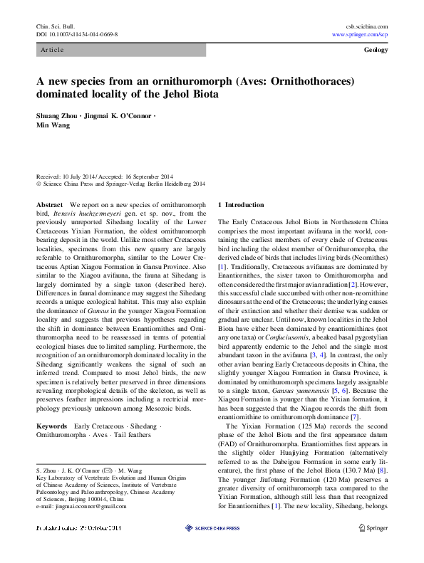 (PDF) A new species from an ornithuromorph (Aves: Ornithothoraces ...