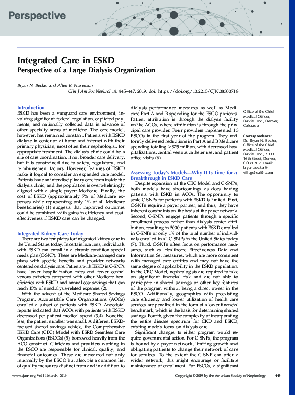 (PDF) Integrated Care in ESKD