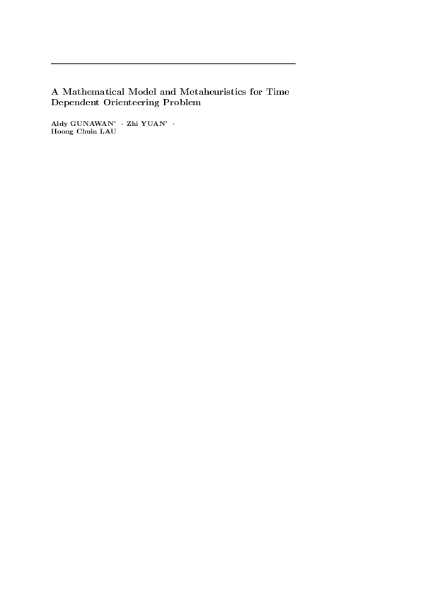 Pdf A Mathematical Model And Metaheuristics For Time Dependent Orienteering Problem