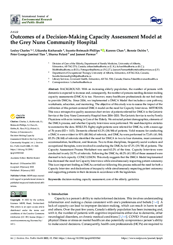 (PDF) Outcomes of a Decision-Making Capacity Assessment Model at the ...