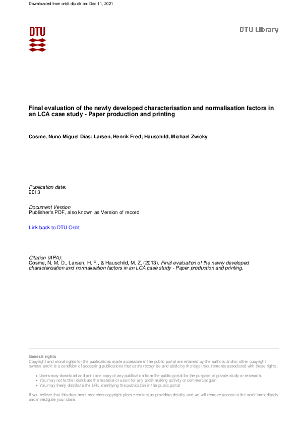 (PDF) Final evaluation of the newly developed characterisation and ...