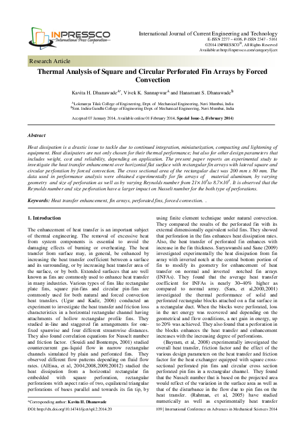 (PDF) Thermal Analysis of Square and Circular Perforated Fin Arrays by ...