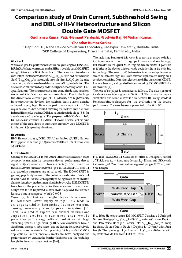 (PDF) Comparison study of Drain Current, Subthreshold Swing and DIBL of ...