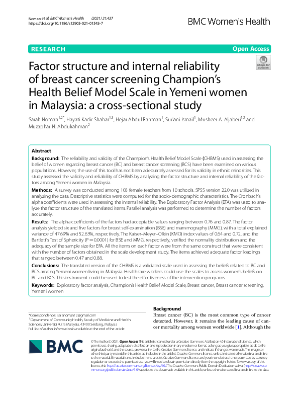 (PDF) Factor structure and internal reliability of breast cancer ...