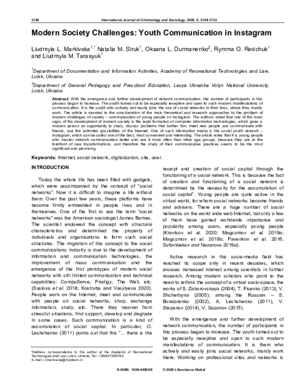 (PDF) Modern Society Challenges: Youth Communication in Instagram