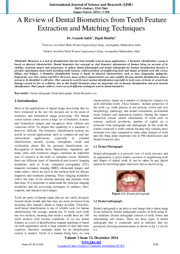 (PDF) A Review of Dental Biometrics from Teeth Feature Extraction and ...