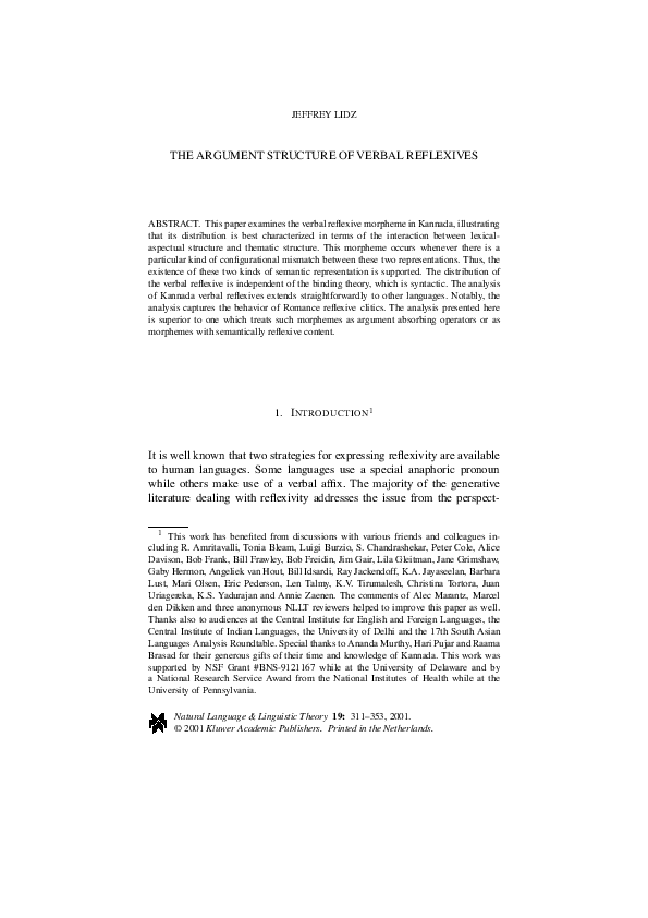(PDF) The argument structure of verbal reflexives