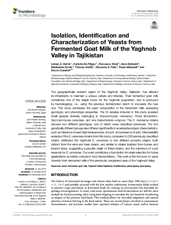 (PDF) Isolation, Identification and Characterization of Yeasts from ...