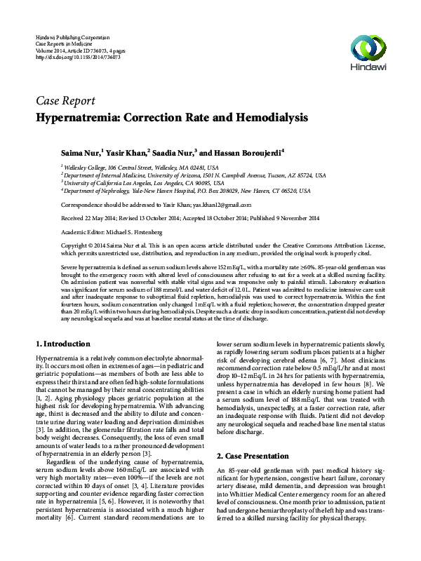 (PDF) Hypernatremia: correction rate and hemodialysis