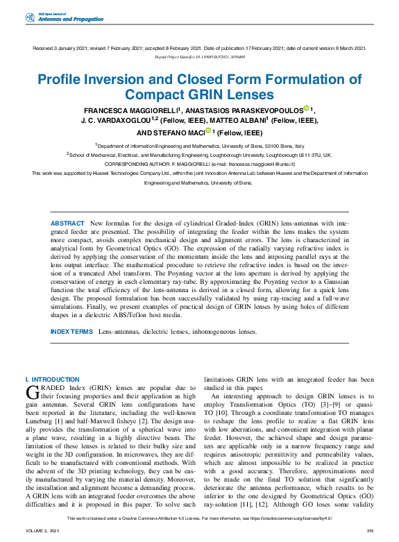 Pdf Profile Inversion And Closed Form Formulation Of Compact Grin Lenses