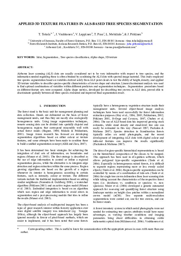 (PDF) Applied 3 D Texture Features in Als-Based Tree Species Segmentation