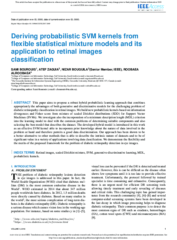 (PDF) Deriving probabilistic SVM kernels from flexible statistical mixture models and its ...