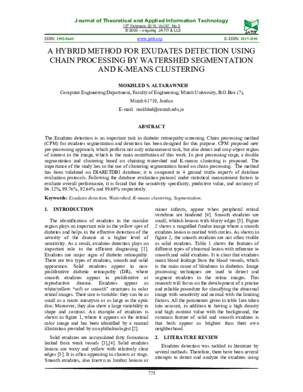 Pdf A Hybrid Method For Exudates Detection Using Chain Processing By Watershed Segmentation