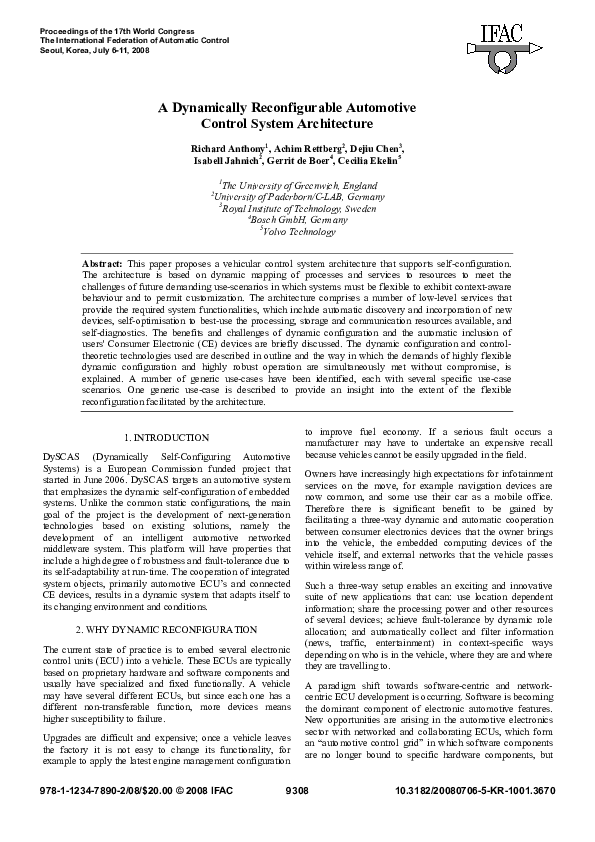 (PDF) A Dynamically Reconfigurable Automotive Control System Architecture