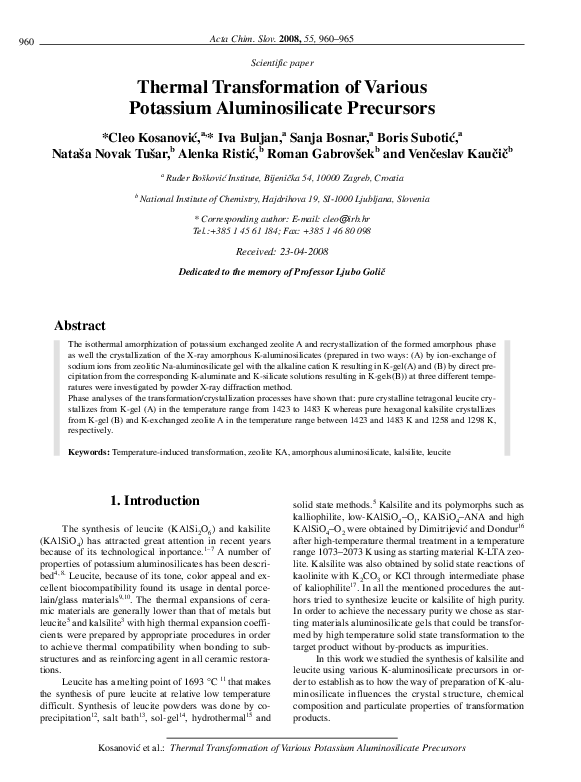 (PDF) Thermal Transformation of Various Potassium Aluminosilicate ...