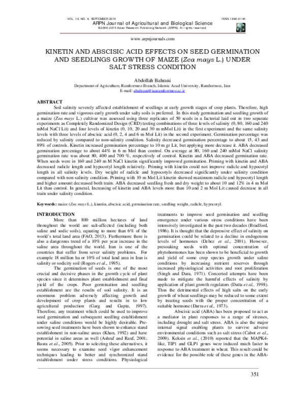 (PDF) ARPN Journal of Agricultural and Biological Science KINETIN AND ABSCISIC ACID EFFECTS ON ...