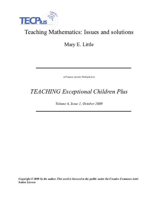 (PDF) Teaching Mathematics: Issues and Solutions