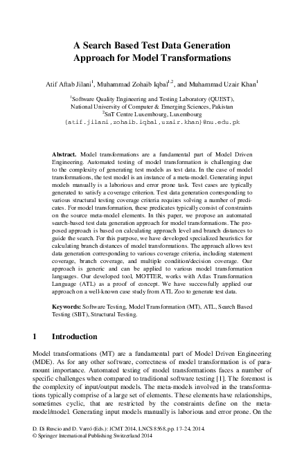 (PDF) A Search Based Test Data Generation Approach for Model ...