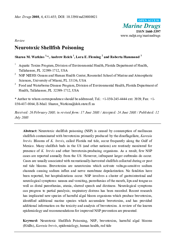 (PDF) Neurotoxic shellfish poisoning