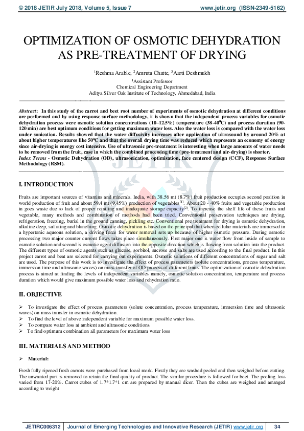 (PDF) Optimization of Osmotic Dehydration as Pre-Treatment of Drying