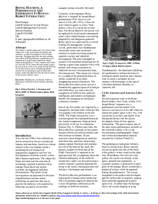 (PDF) Biting machine, a performance art experiment in human-robot ...