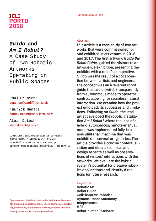 (PDF) Guido and Am I Robot? A Case Study of Two Robotic Artworks ...