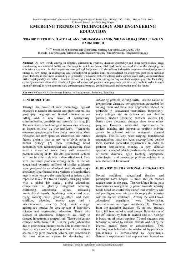 (PDF) Emerging Trends in Technology and Engineering Education