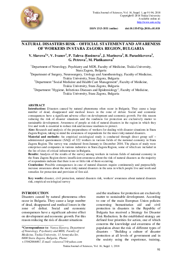 (PDF) Natural disasters risk – official statement and awareness of ...