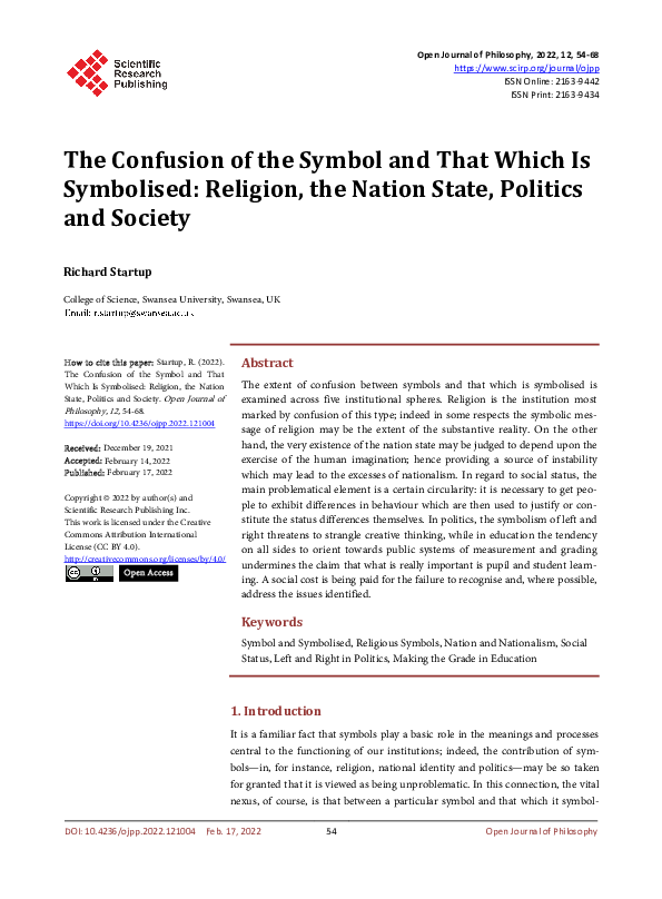(PDF) The Confusion of the Symbol and That Which Is Symbolised ...