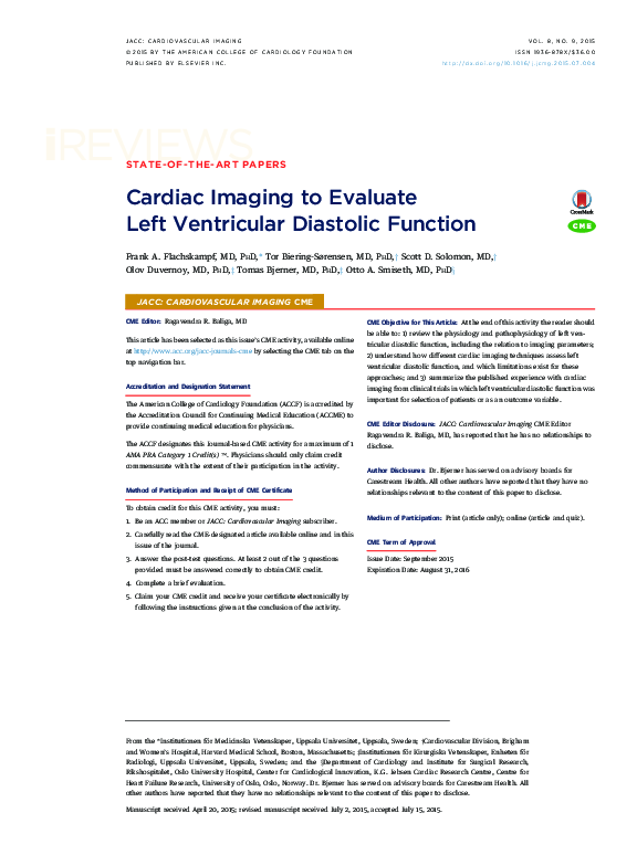 (PDF) Cardiac Imaging to Evaluate Left Ventricular Diastolic Function
