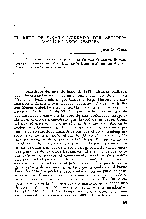 (PDF) El mito del Inkarri narrado por segunda vez diez años después