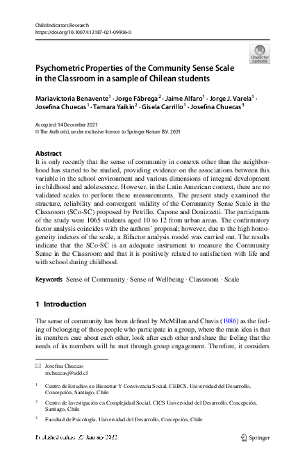 (PDF) Psychometric Properties of the Community Sense Scale in the ...