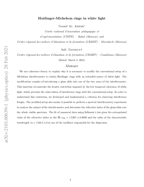 (PDF) Haidinger–Michelson rings in white light