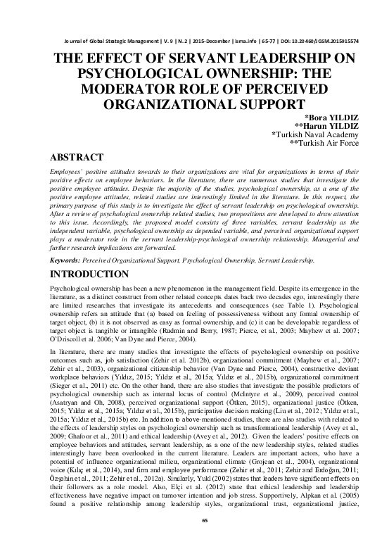 (PDF) The Effect of Servant Leadership on Psychological Ownership: The Moderator Role of ...