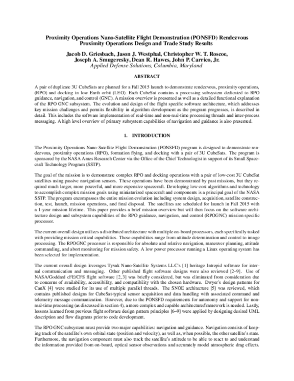 (PDF) Proximity Operations Nano-Satellite Flight Demonstration (PONSFD) Rendezvous Proximity ...