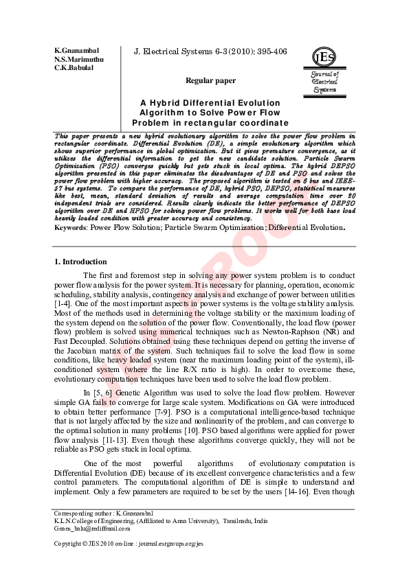 (PDF) A Hybrid Differential Evolution Algorithm to Solve Power Flow ...