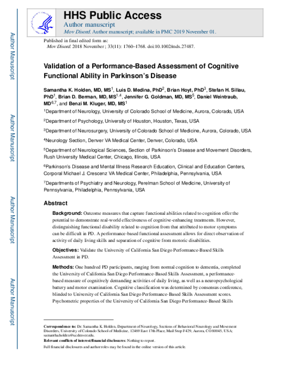 (PDF) Validation of a performance-based assessment of cognitive ...