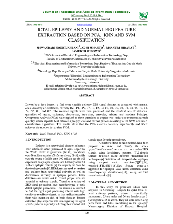 (PDF) Ictal Epilepsy and Normal Eeg Feature Extraction Based on Pca, KNN and SVM Classification